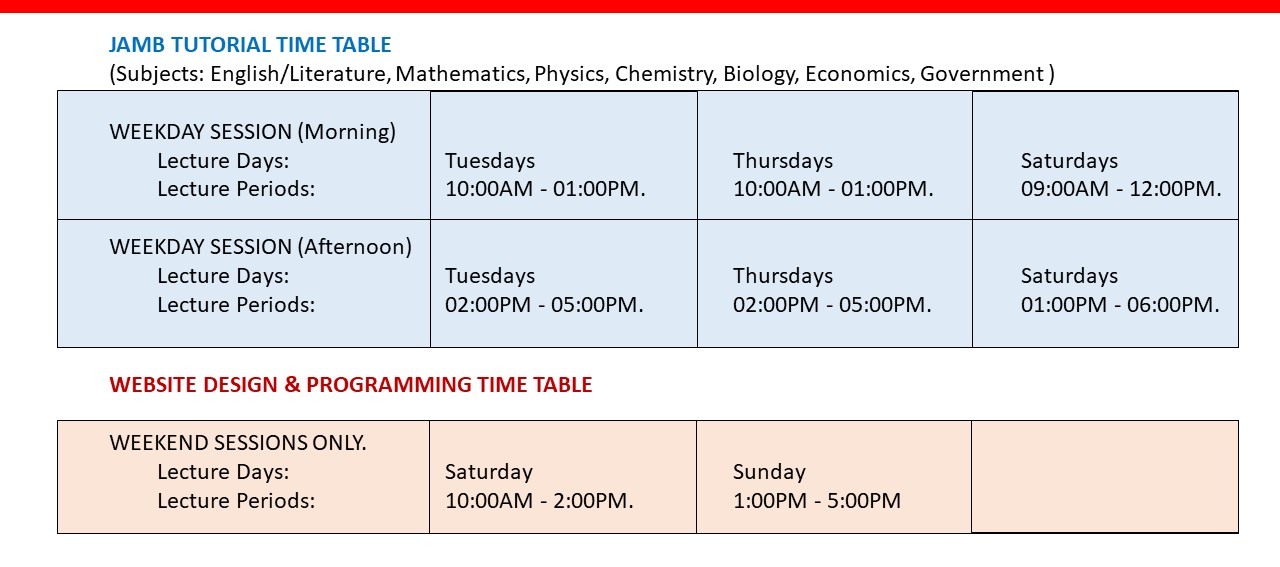 Tutorial Time Table - Tweedy Education Support Services